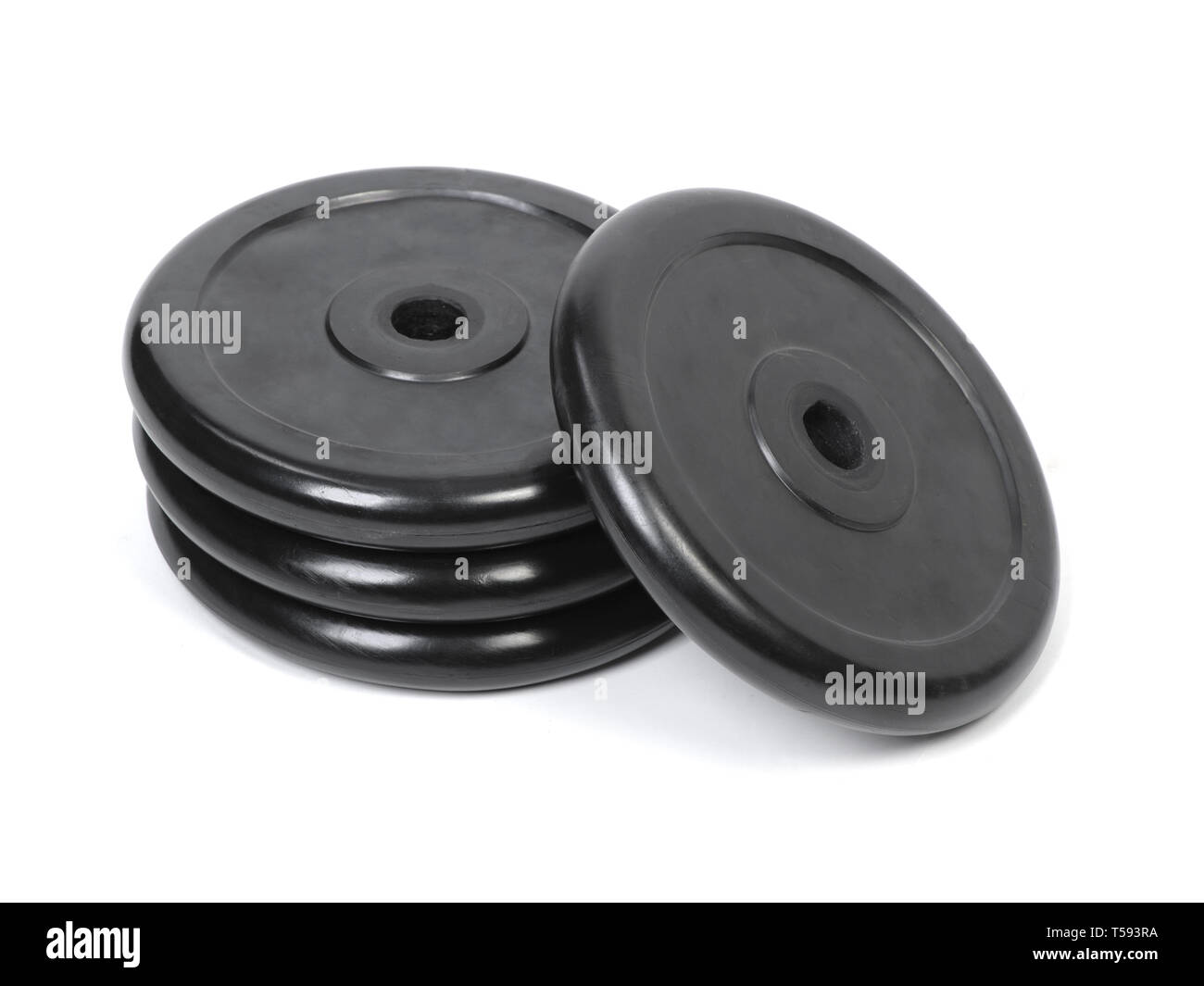 Professional weight plates of adjustable dumbbell isolated on white ...