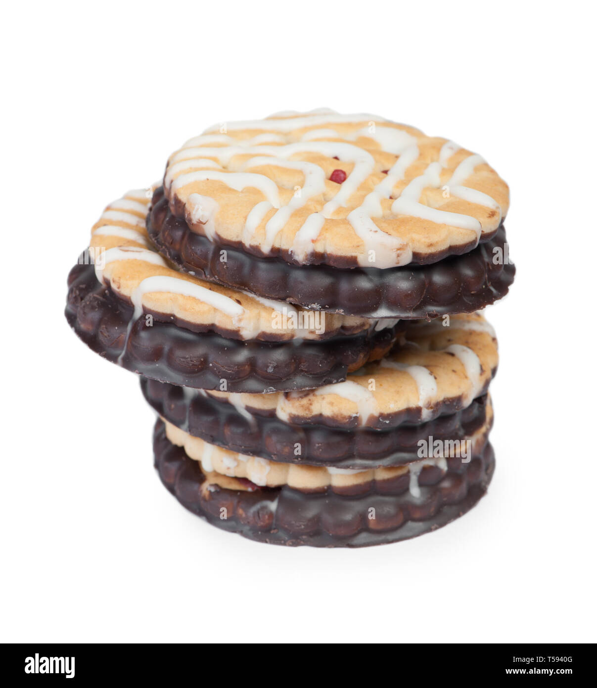 Group of chocolate coated round biscuits cookies isolated on white ...