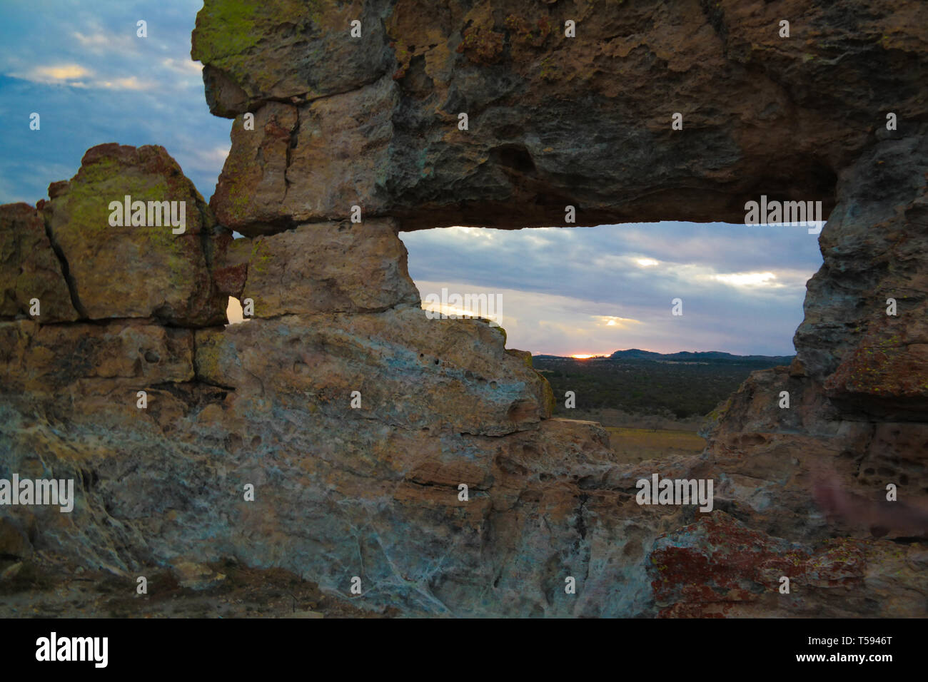 Abstract Rock formation aka window at Isalo national park at sunset in ...