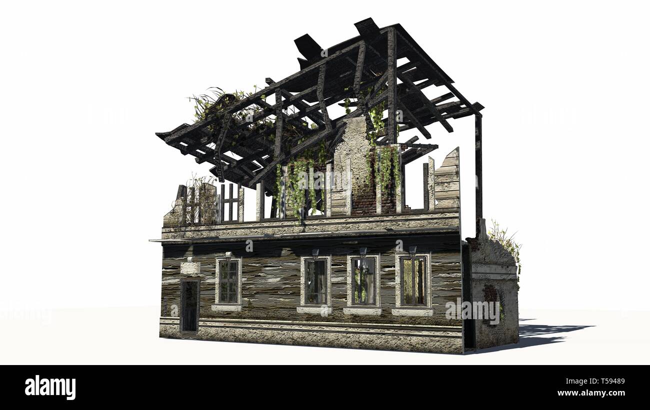 old dilapidated building - ruin - isolated on white background Stock ...