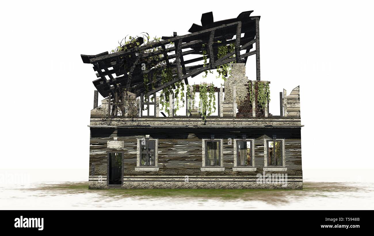 old dilapidated building - ruin - isolated on white background Stock ...