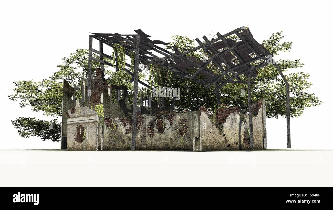 old dilapidated building - ruin - isolated on white background Stock ...