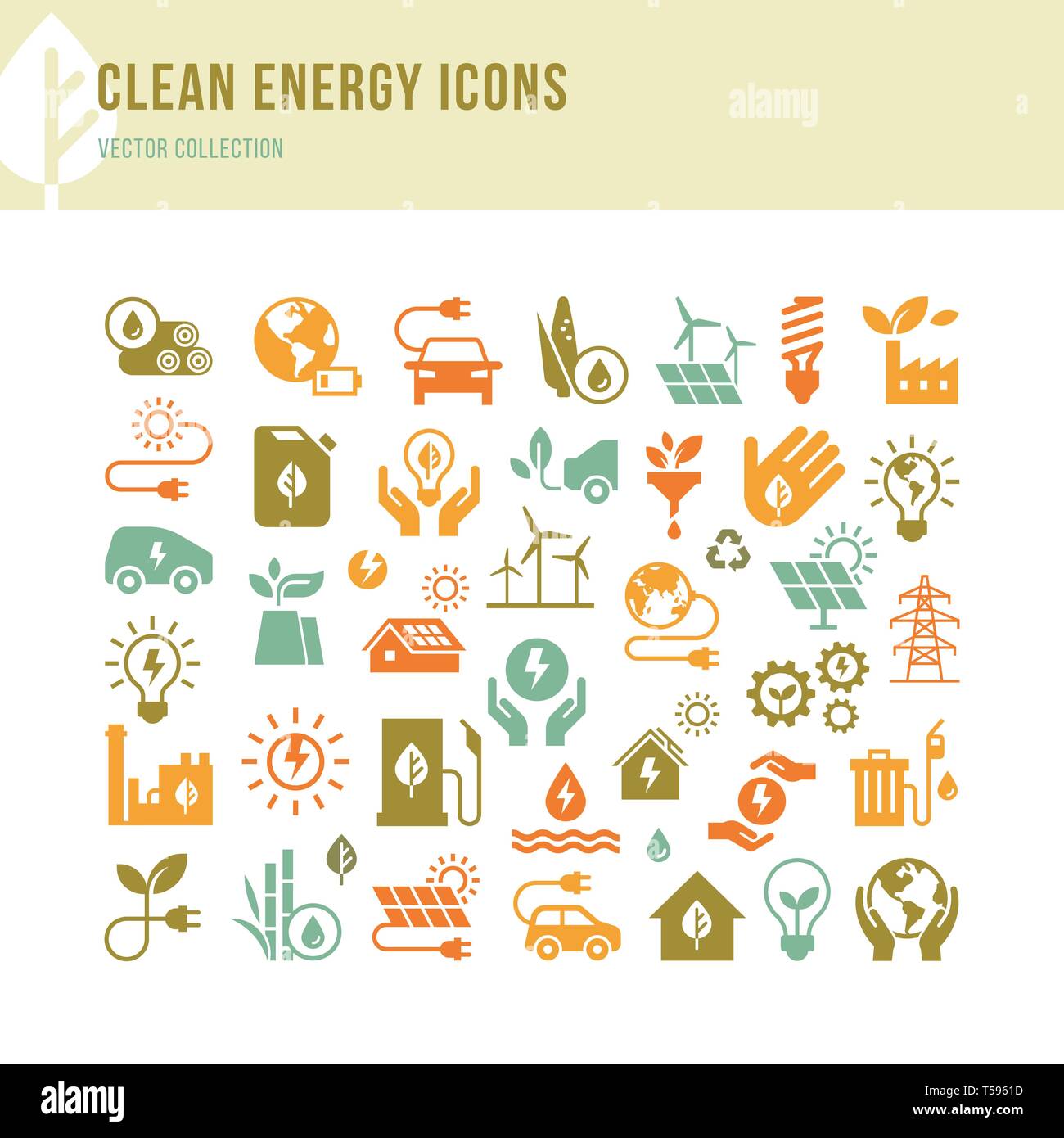 Clean energy icons made in a flat style and isolated on a white ...
