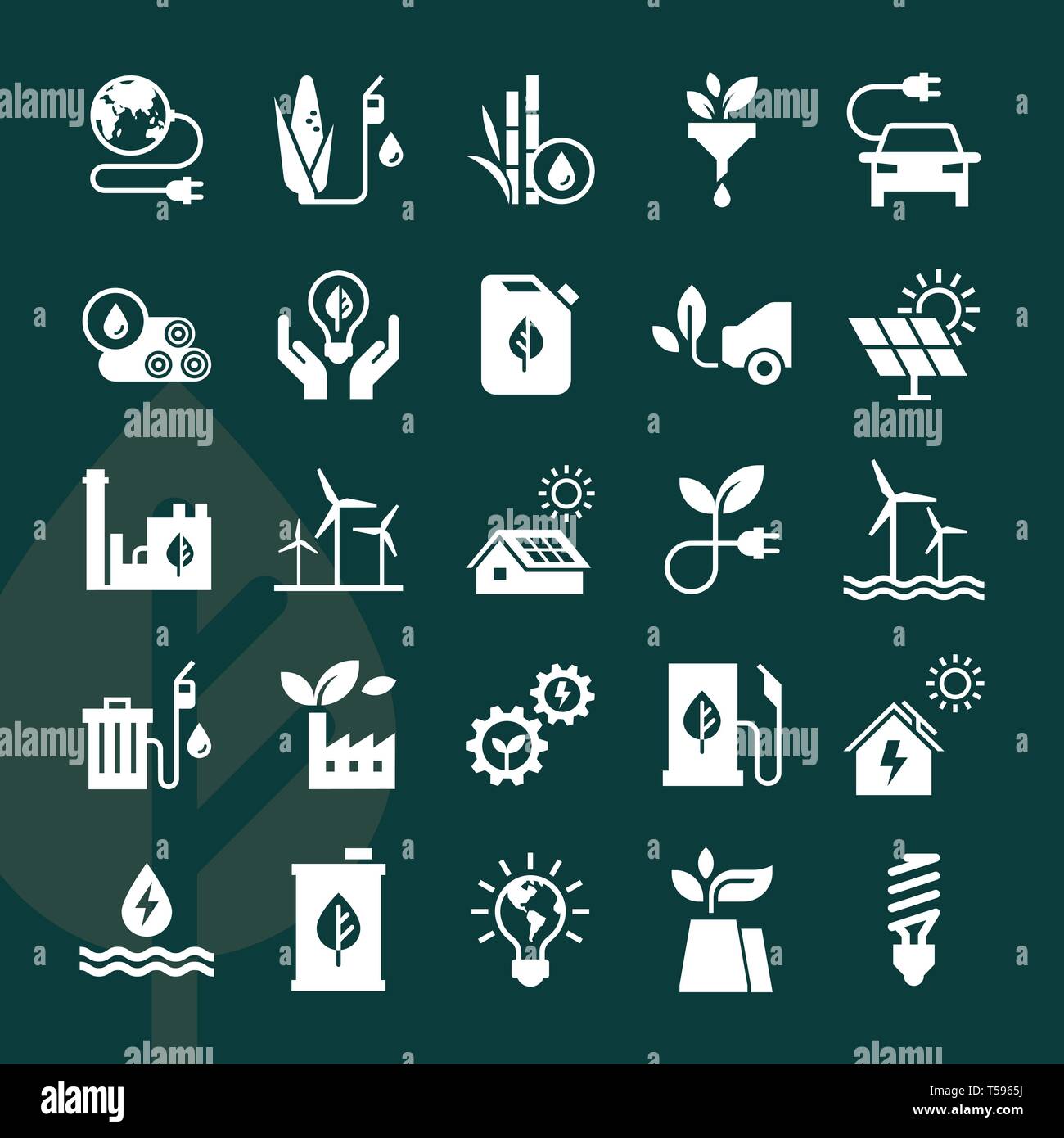 Set of eco vector icons in flat style isolated on dark background Stock ...