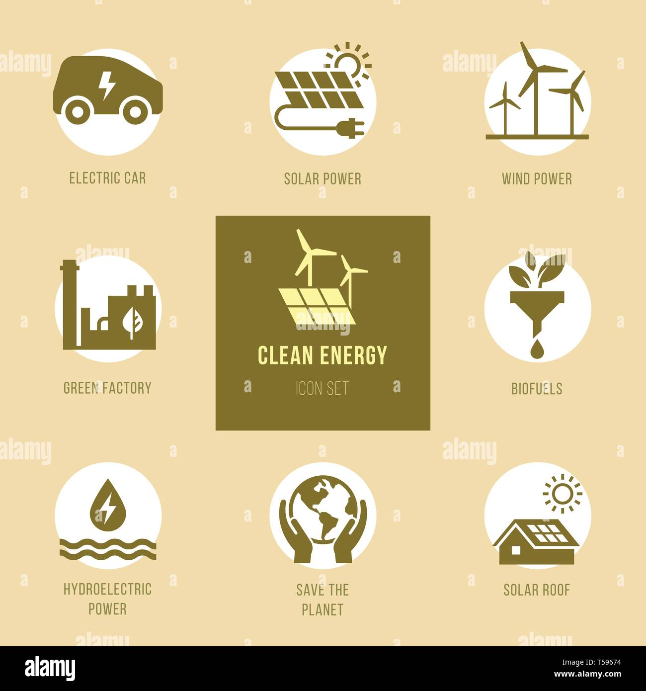 Set of eco vector icons in flat style. Eco collection with various ...
