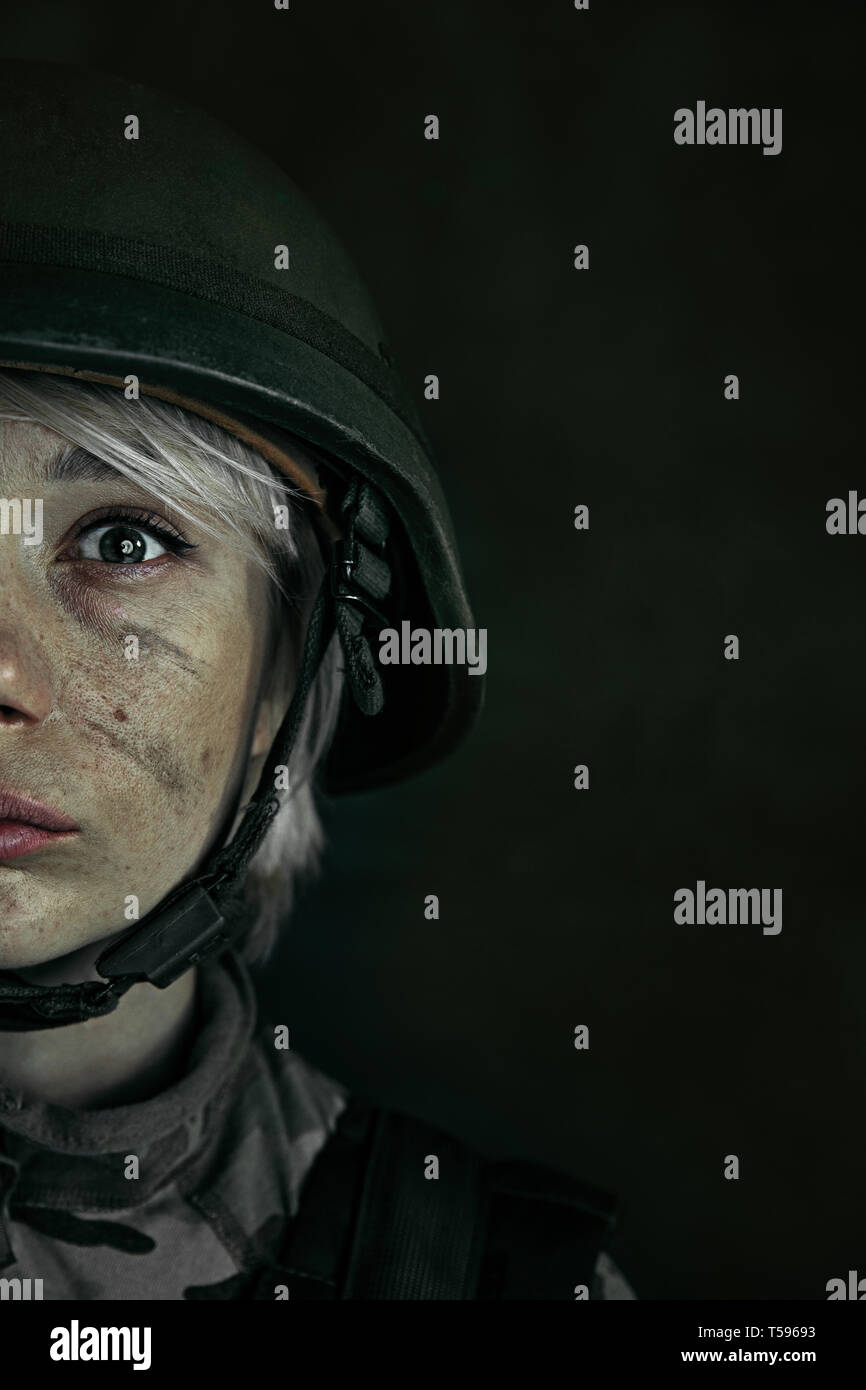 Terrible feeling of loneliness in a big world. Close up portrait of ...