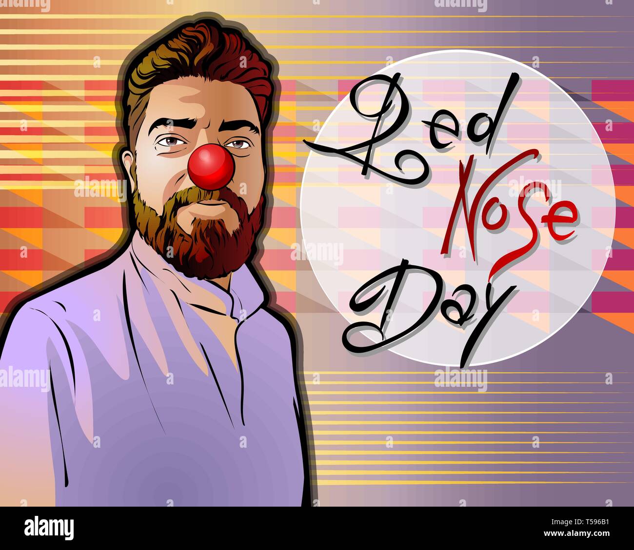 Vector illustration dedicated to the Red Nose Day. A smiling middle ...