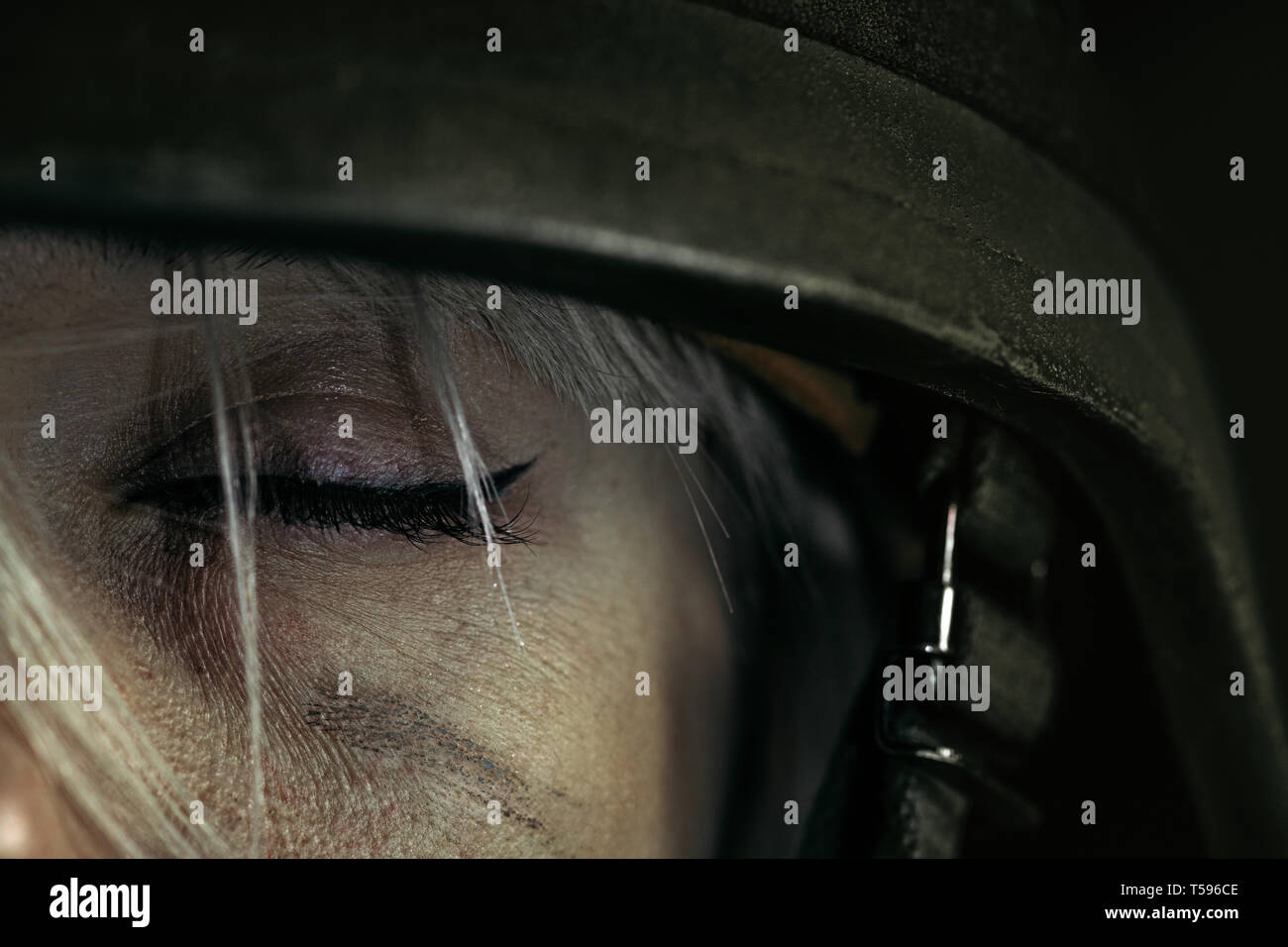 Have no sweet dreams at night, but nightmares. Close up portrait of ...