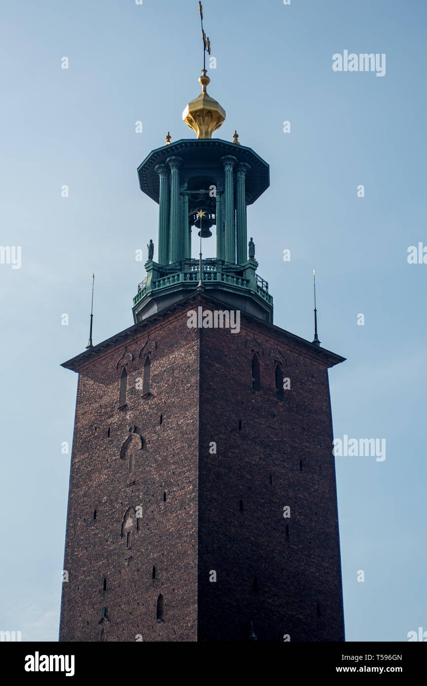 The top of the 106m tall City Hall Tower in Stockholm, designed by ...