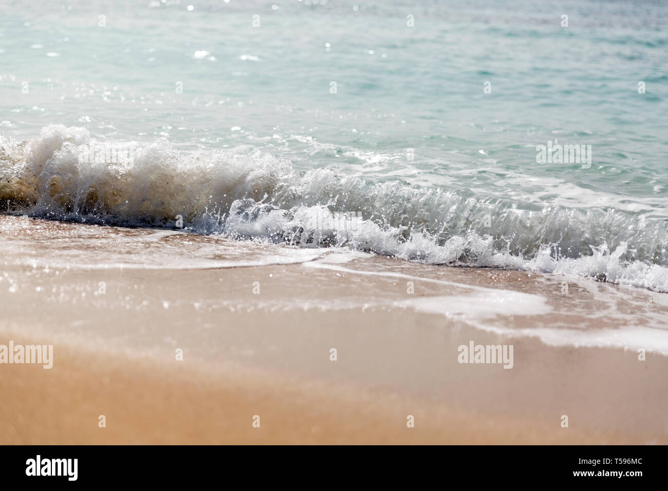 wave splashing on a beach. close up Stock Photo - Alamy