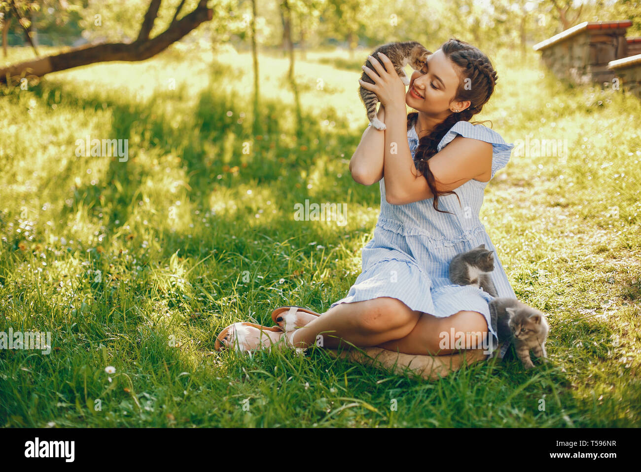 beautiful girl with cats Stock Photo - Alamy