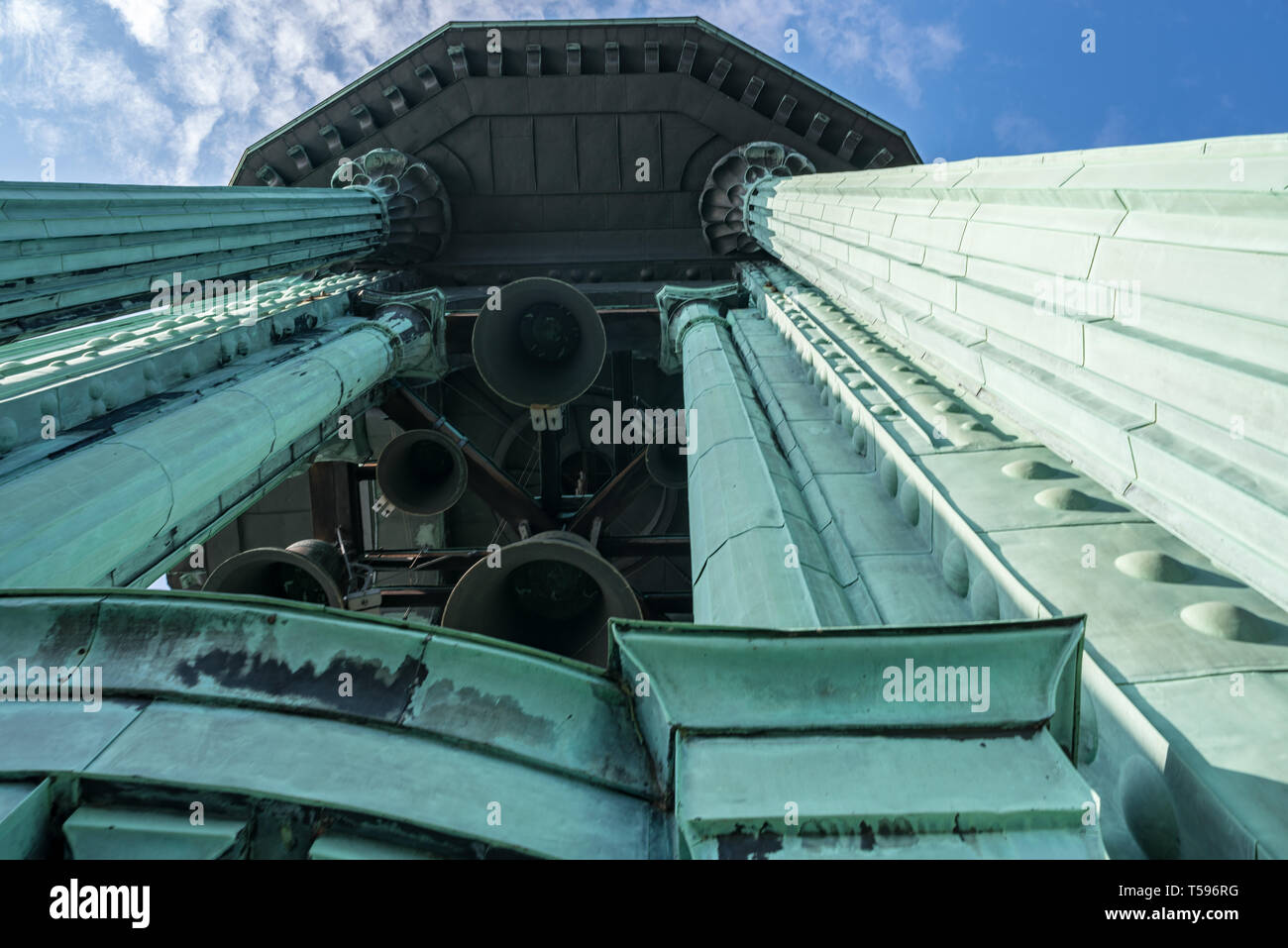 The lantern and five of the nine bells at the top of the Stockholm City ...