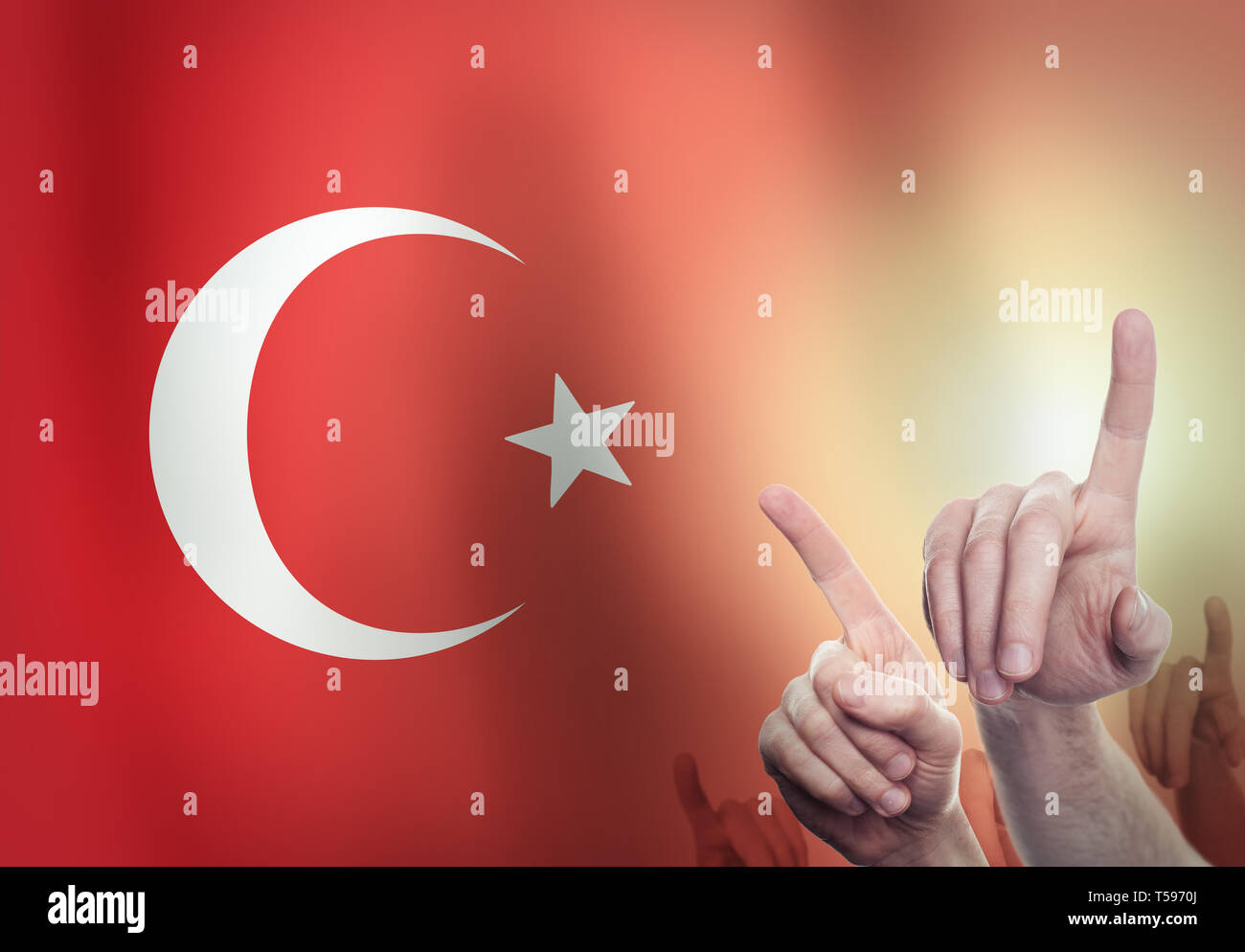 Hands on the background of the Turkey flag. Freedom concept Stock Photo ...