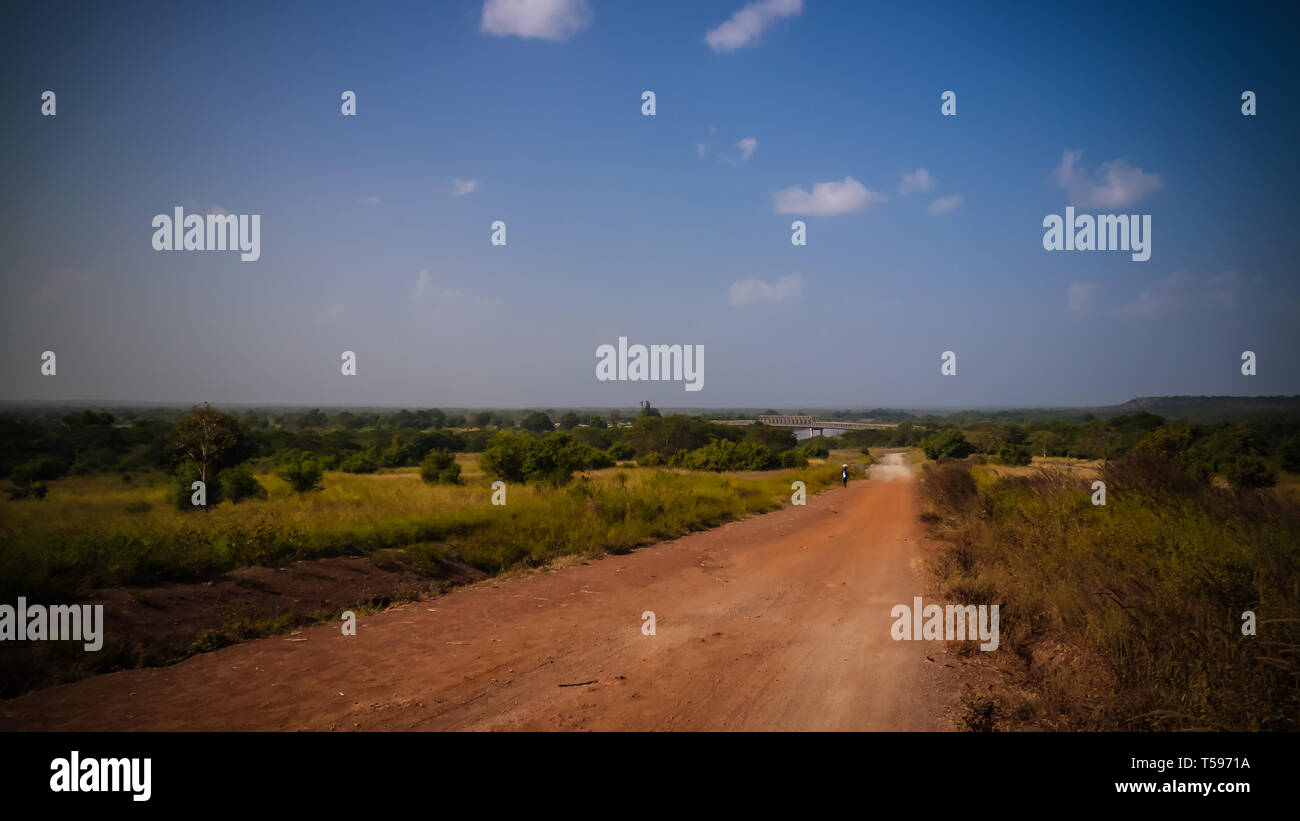 Landscape panorama view to Oti river, tributary of Volta river and ...