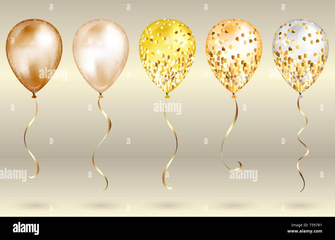 Set of 5 shiny gold realistic 3D helium balloons for your design ...