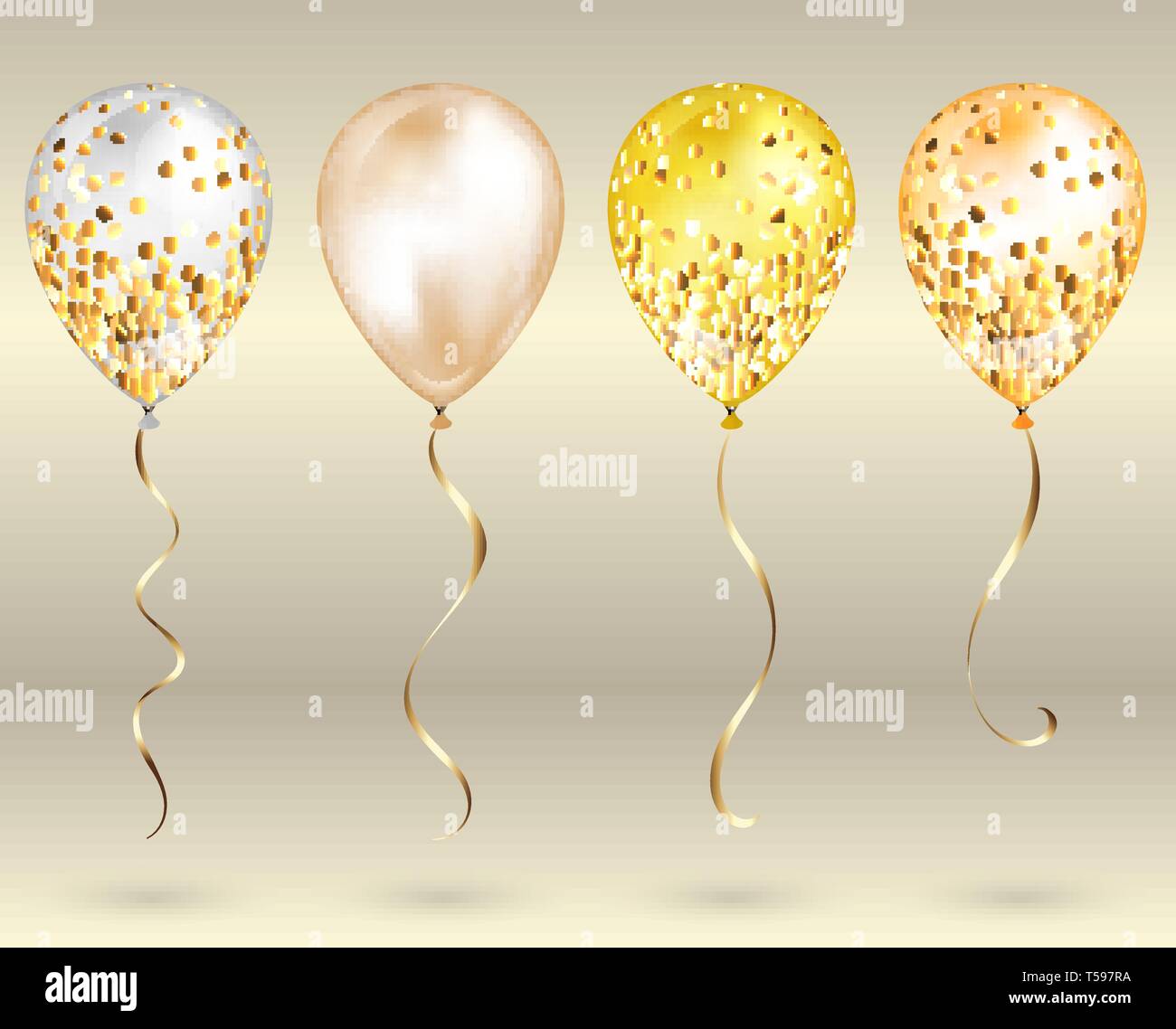 Set of 4 shiny gold realistic 3D helium balloons for your design ...
