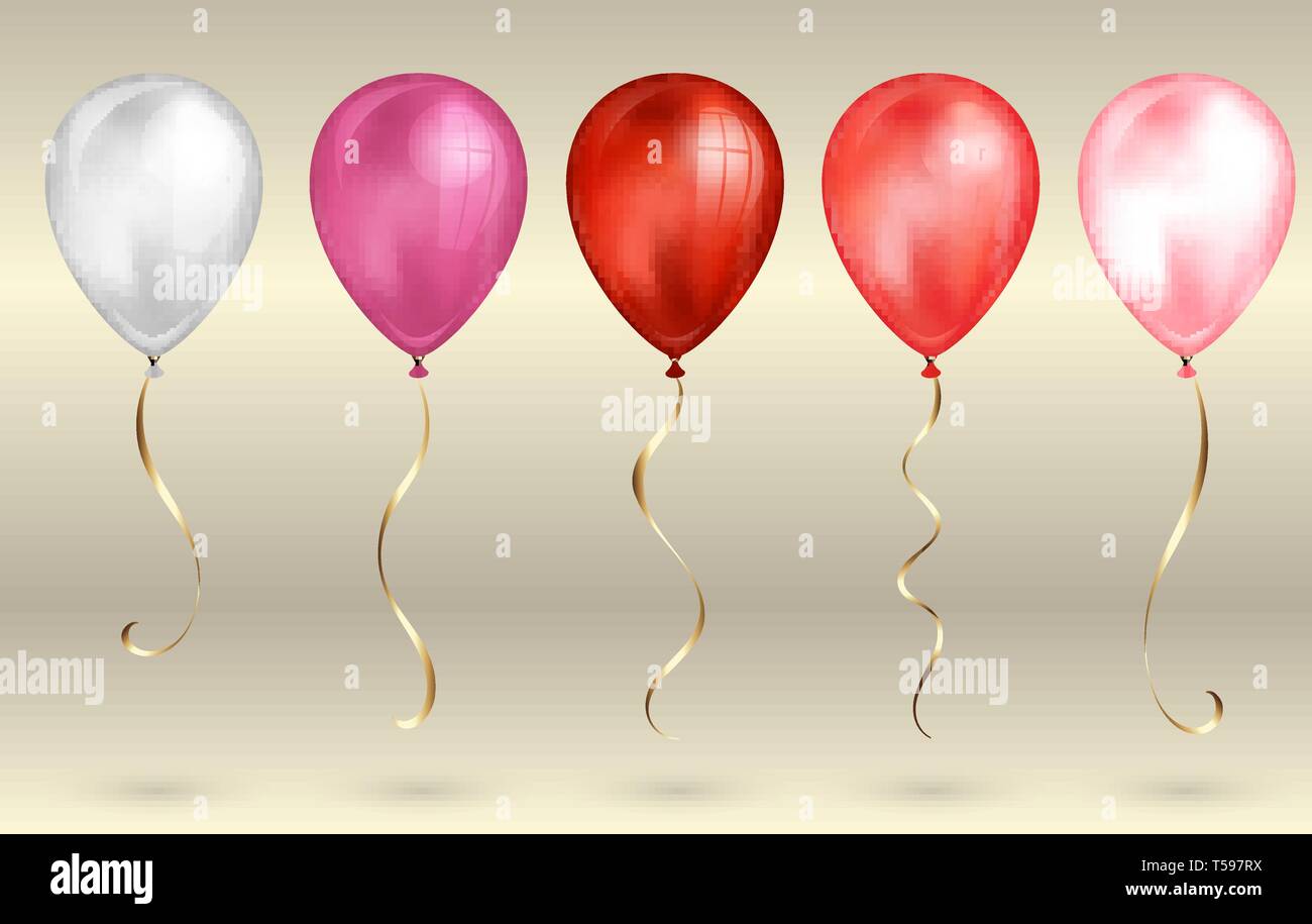 Set of 5 shiny red and pink realistic 3D helium balloons for your ...