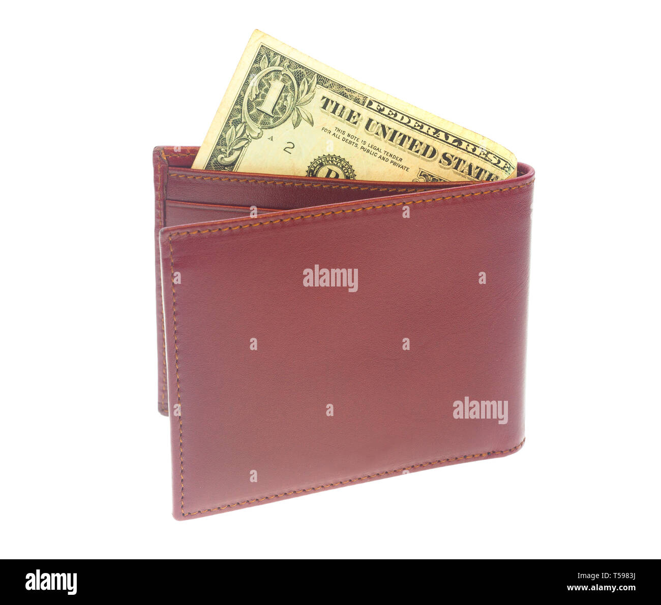 one dollar bill in red leather wallet Stock Photo - Alamy