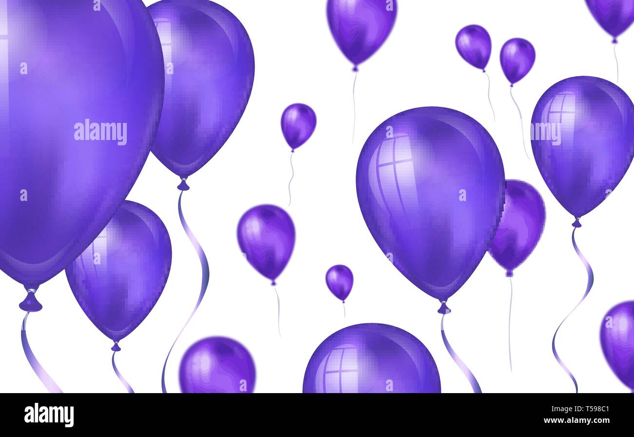 Glossy purple color Flying helium Balloons backdrop with blur effect ...