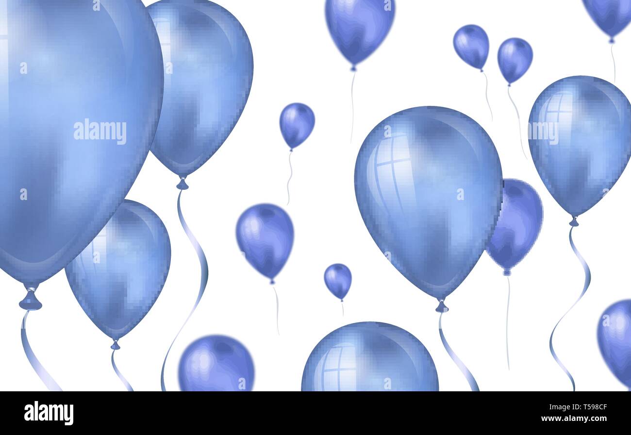 Glossy blue color Flying helium Balloons backdrop with blur effect ...