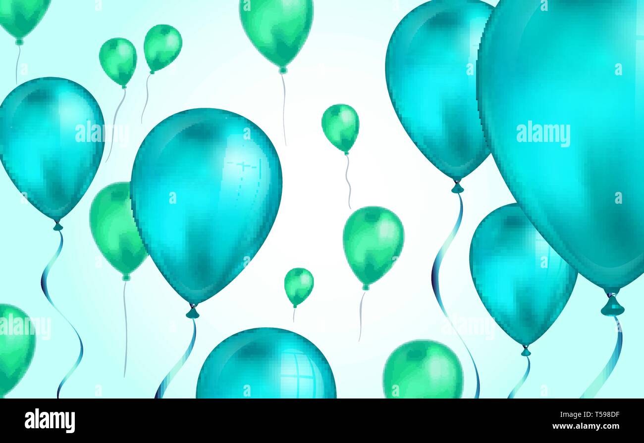 Glossy blue color Flying helium Balloons backdrop with blur effect ...