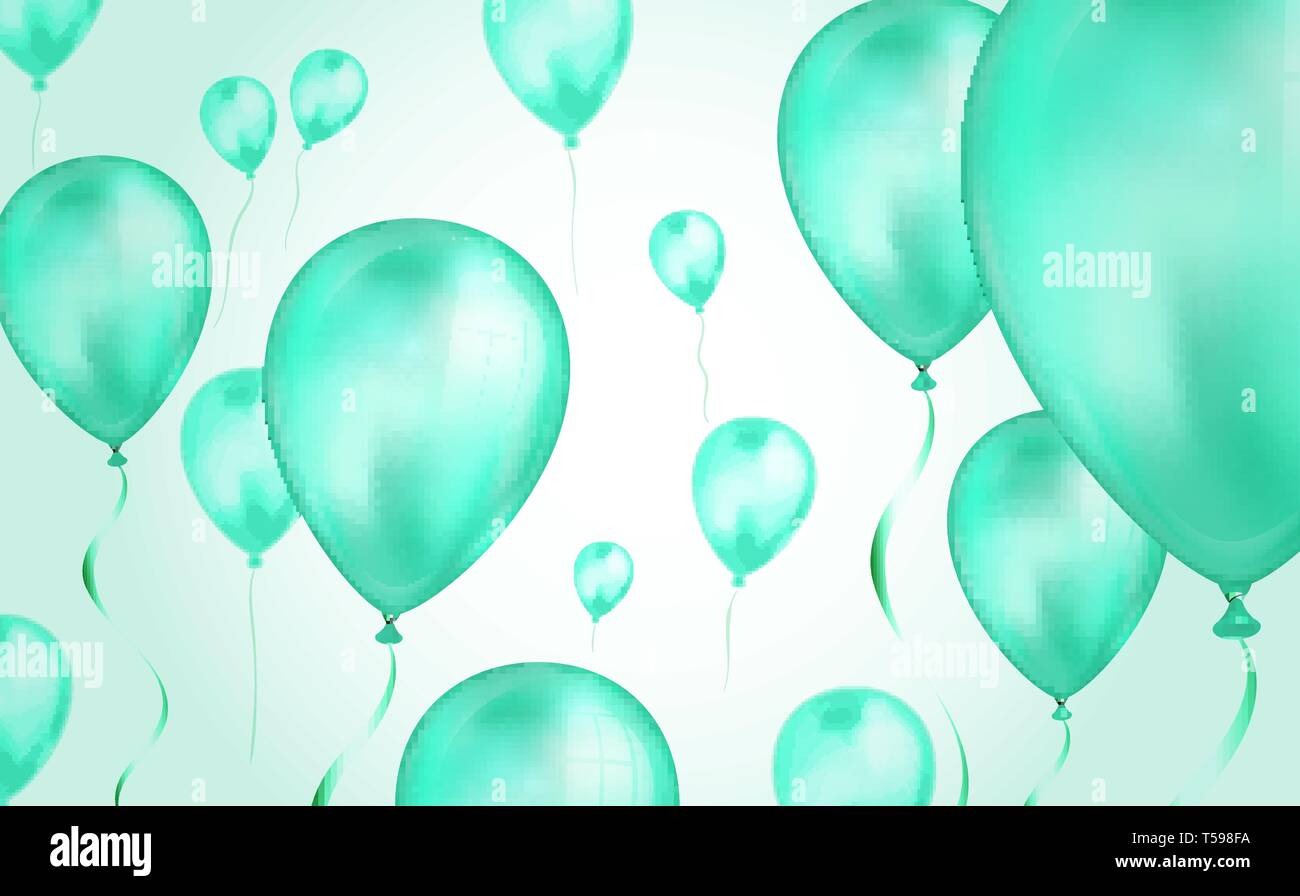 Glossy teal color Flying helium Balloons backdrop with blur effect ...