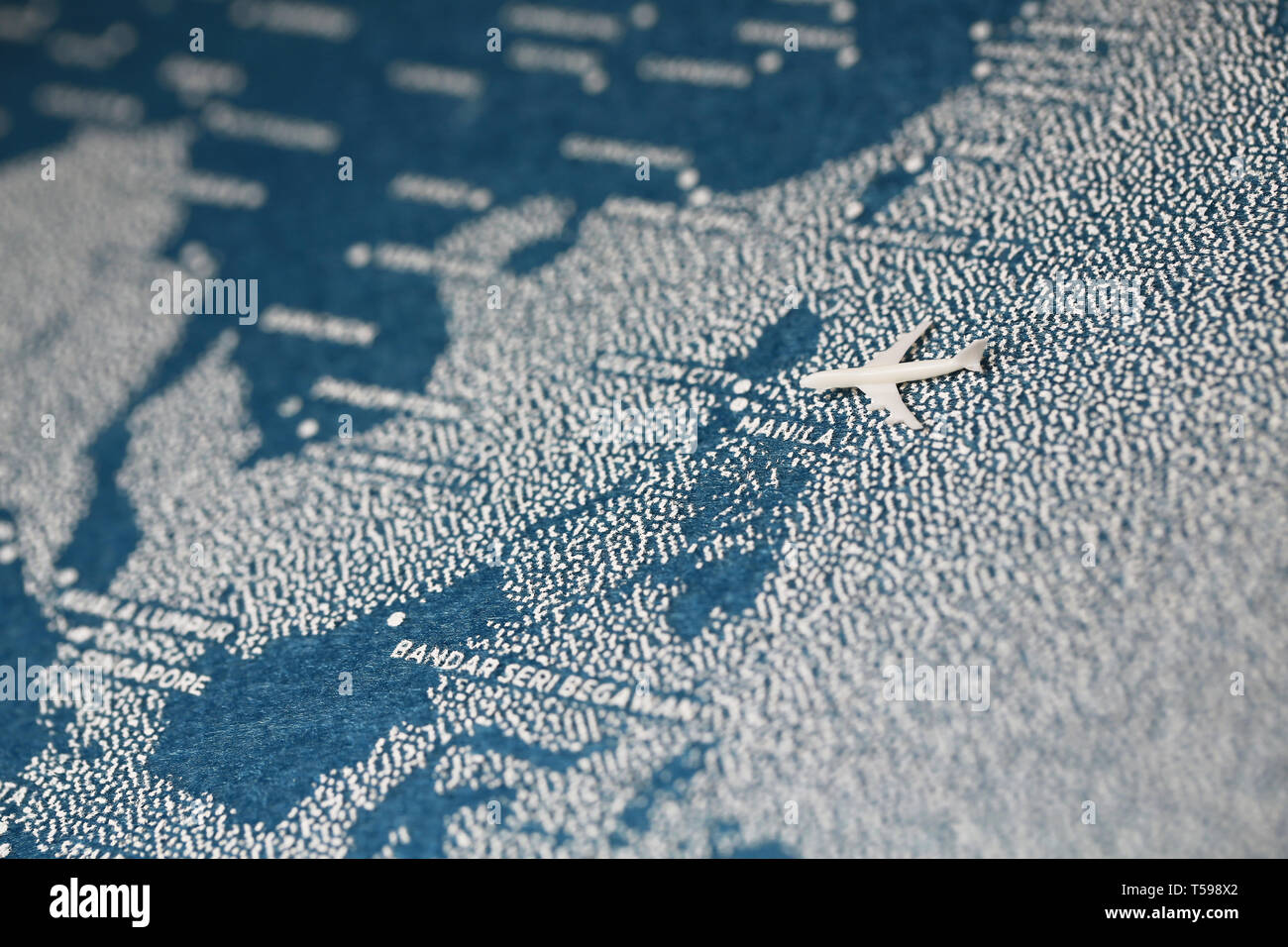 travel painted felt map with the plane, south east asia Stock Photo - Alamy