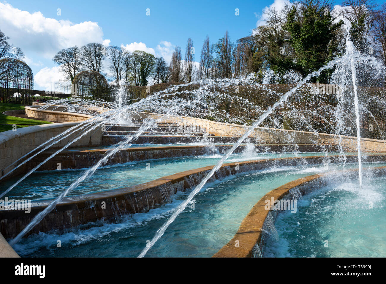 Grand Cascade water feature at Alnwick Garden, Alnwick, Northumberland ...