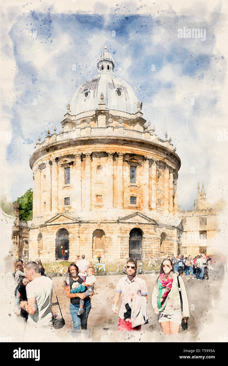 Watercolour effect from a photograph of Radcliffe Camera in the ...