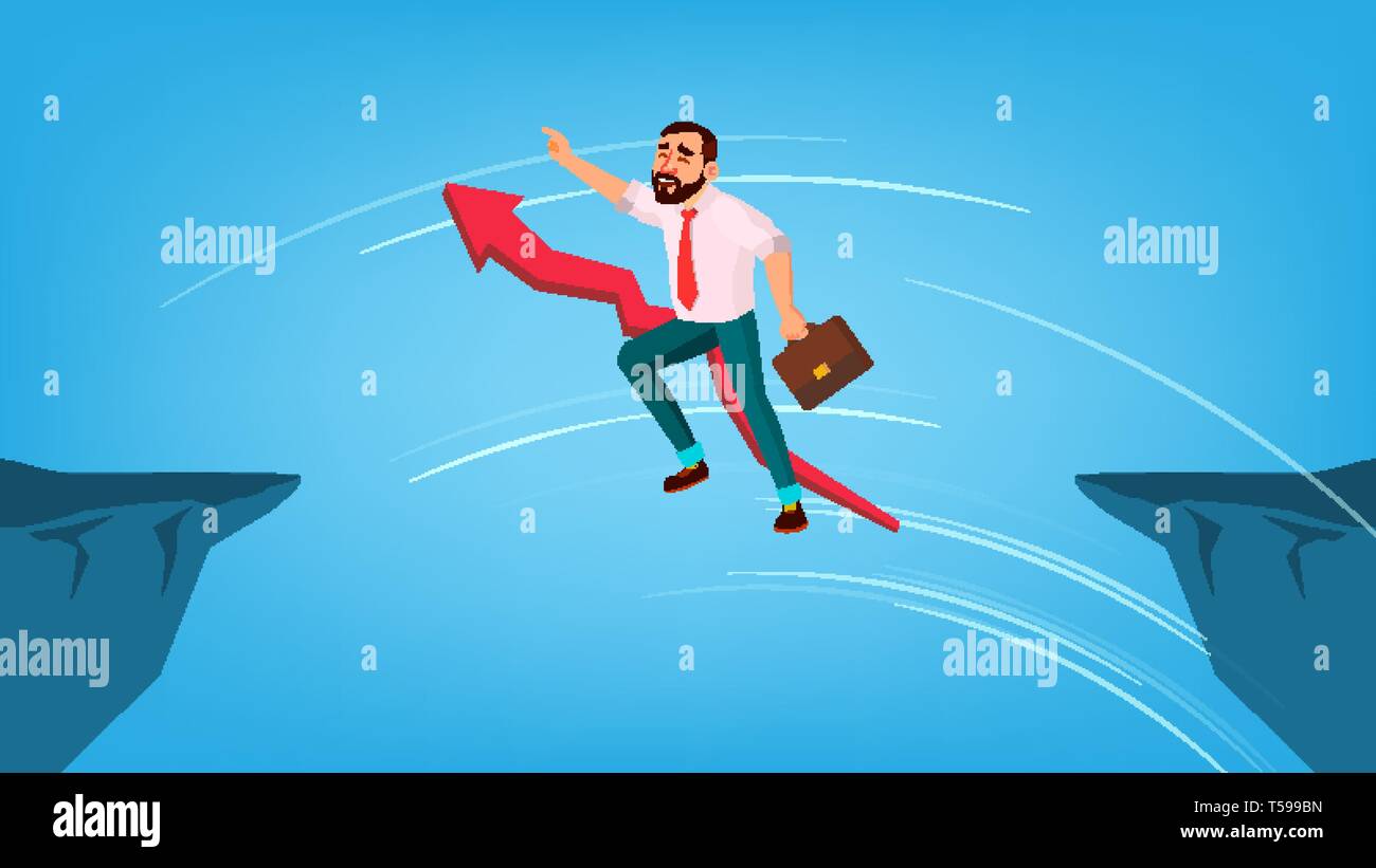 Businessman Jump Through Gap Between Cliff Vector Stock Vector Image ...
