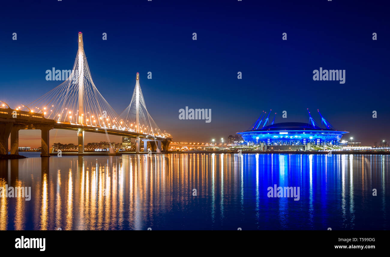 Saint-Petersburg sunset panorama of Neva river delta, Russia Stock ...