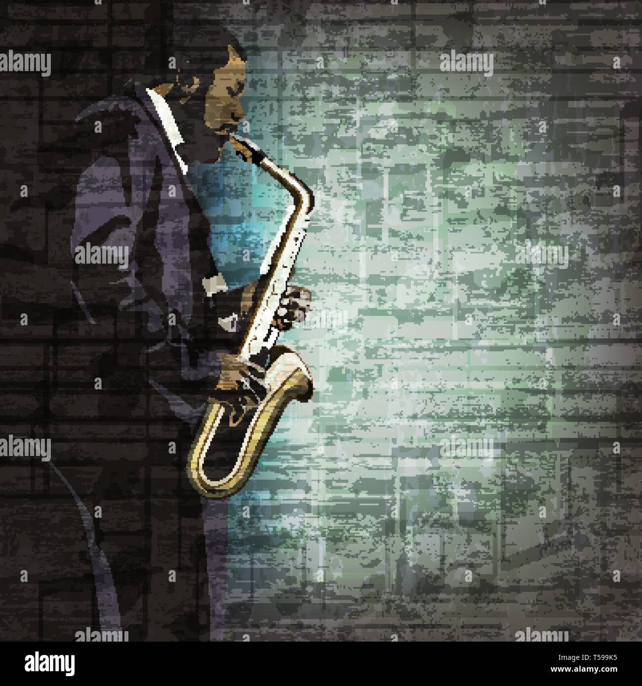 abstract music illustration with saxophone player on grunge background ...