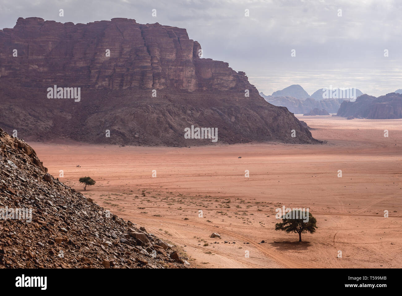 View from rocks of Lawrence spring in Wadi Rum valley also called ...