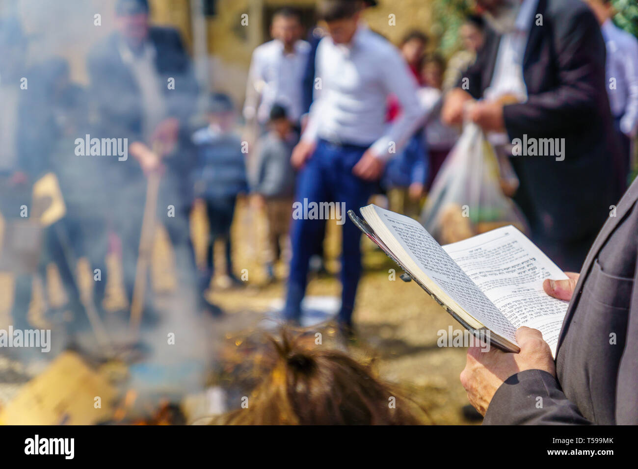 Haifa, Israel - April 19, 2019: Jewish people perform Biur (burning ...