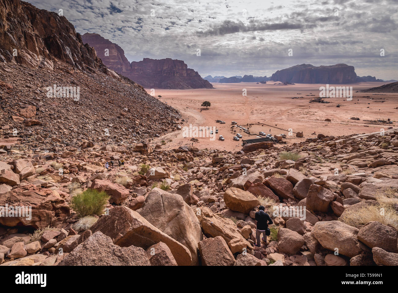View from rocks of Lawrence spring in Wadi Rum valley also called ...