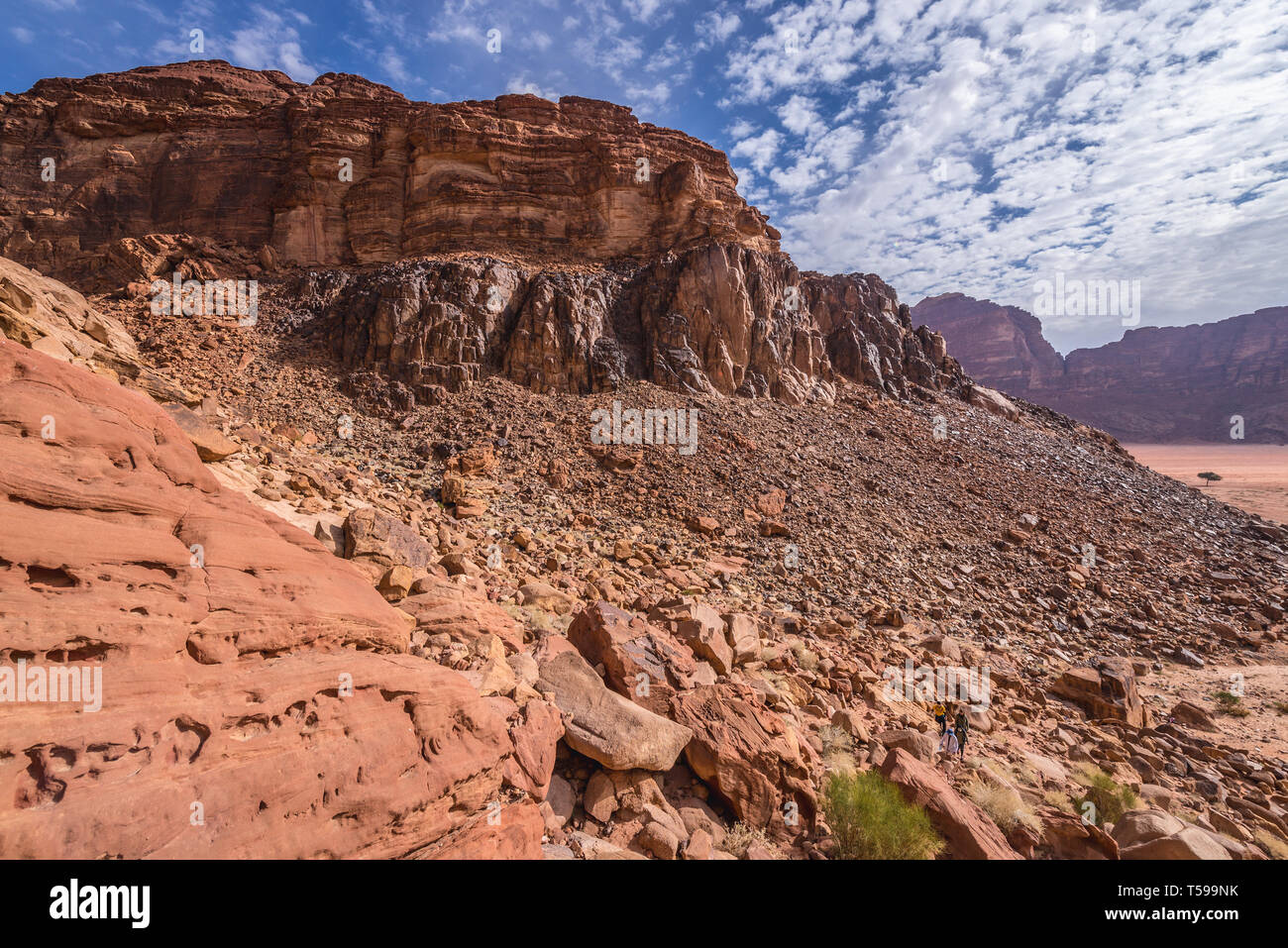 Mountain next to Lawrence spring in Wadi Rum valley also called Valley ...