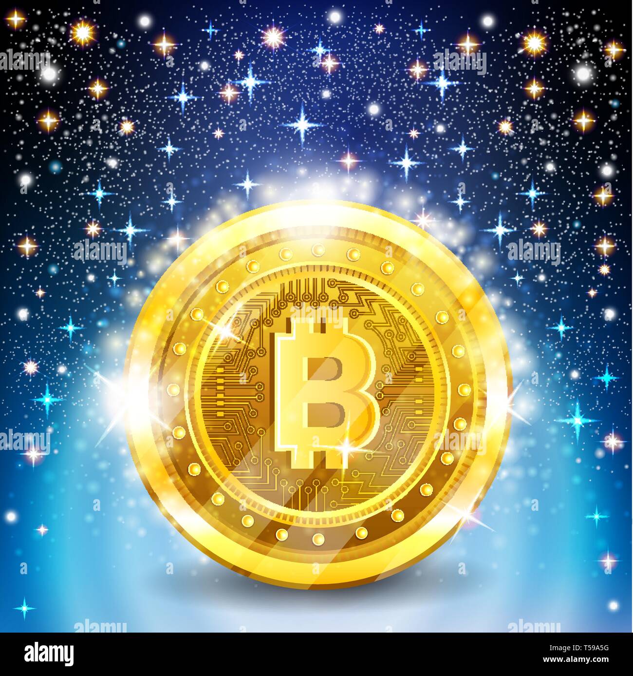 Golden bit coin in space in starry sky background Stock Vector Image & Art - Alamy