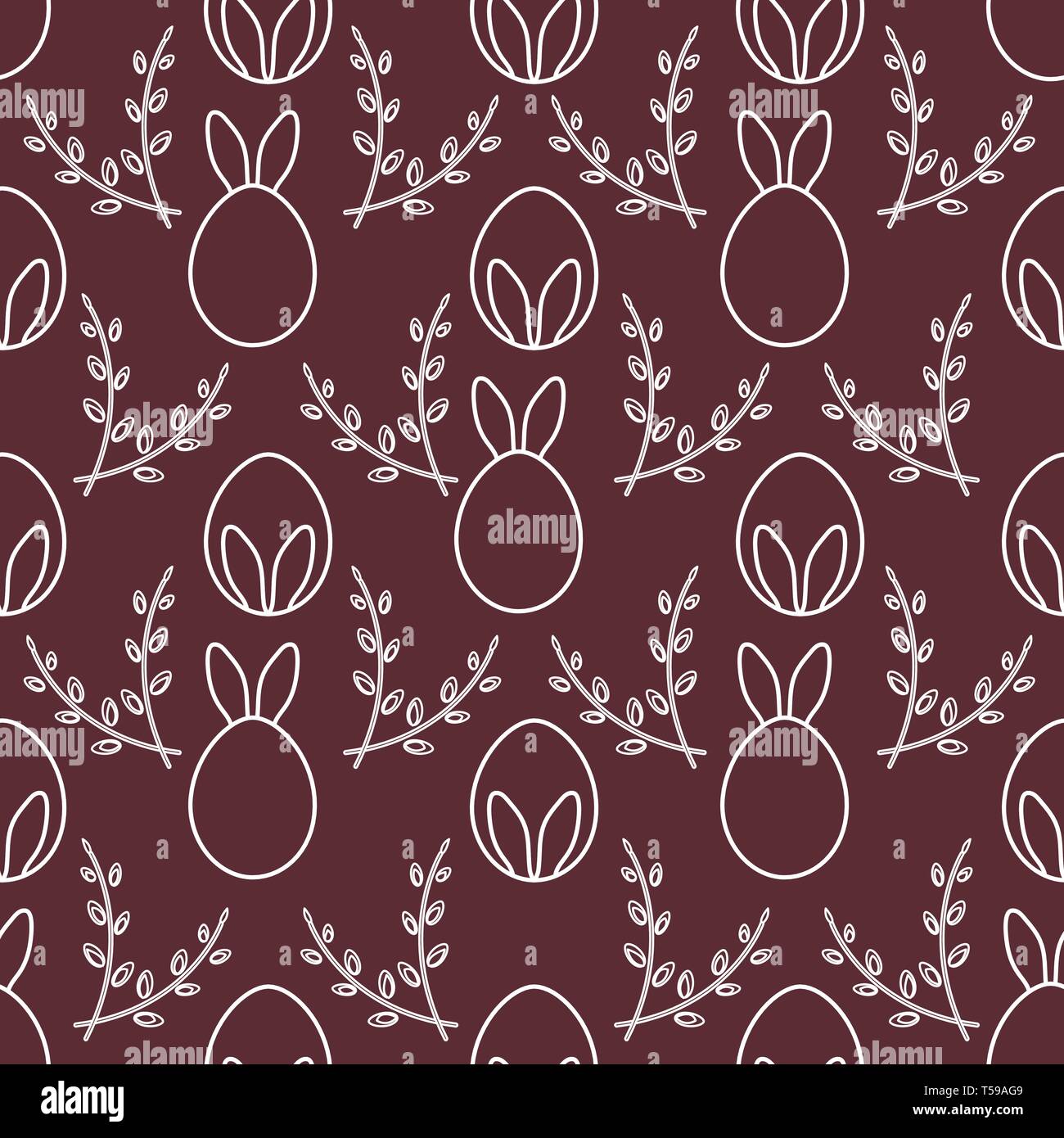 Seamless pattern with Easter Bunny ears, eggs, willow branches. Happy Easter. Festive background ...