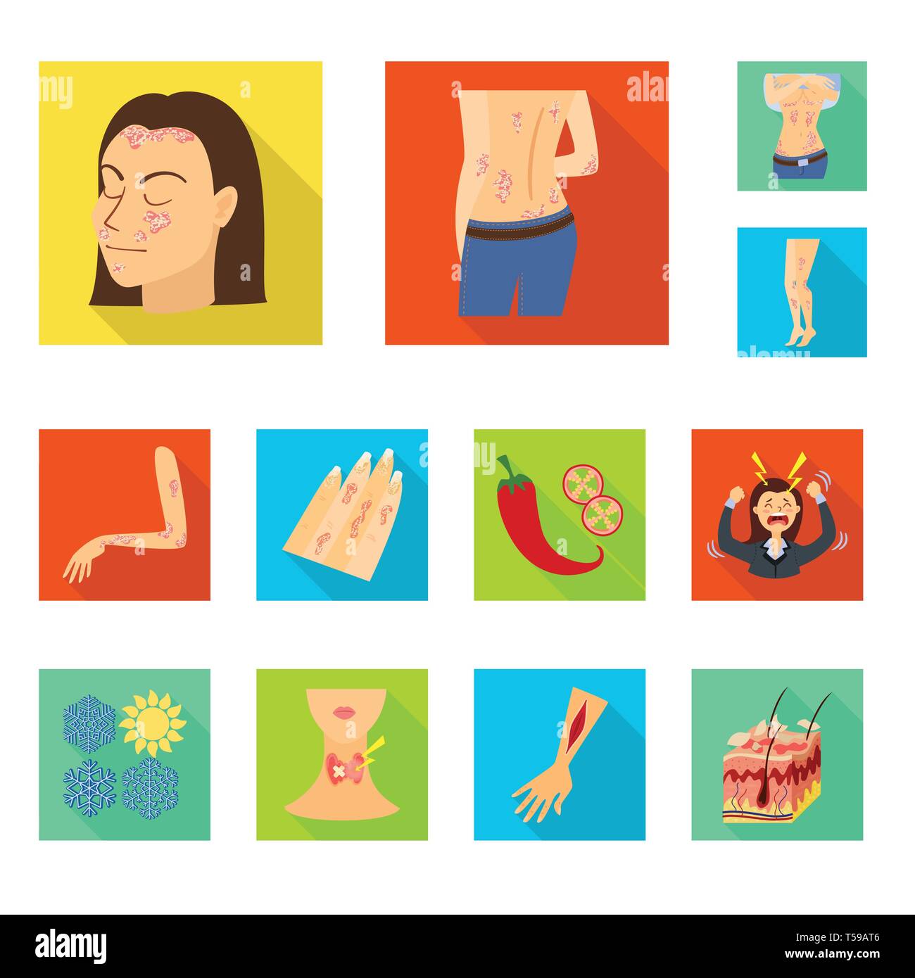 Vector illustration of dermatology and disease icon. Collection of ...