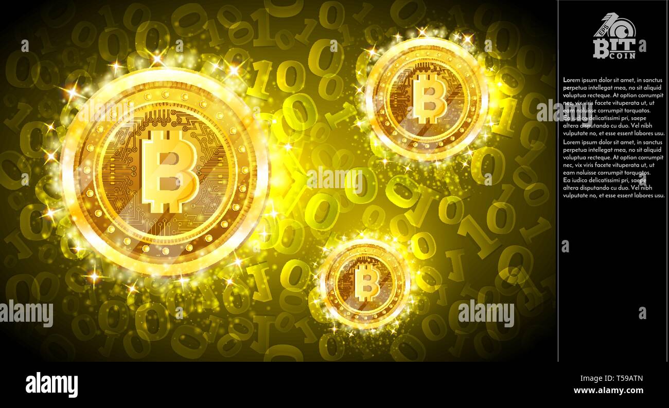 Golden bit coins flying on yellow horizontal background with binary code Stock Vector Image ...