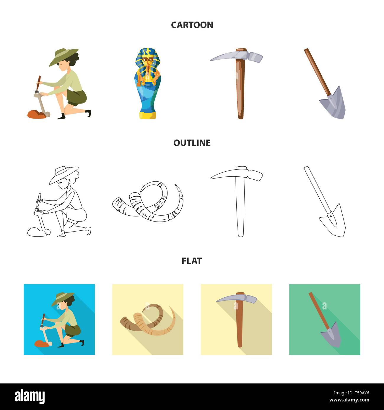 archaeologist,horn,pickaxe,shovel,girl,tusk,pick,tool,ground,mammoth ...