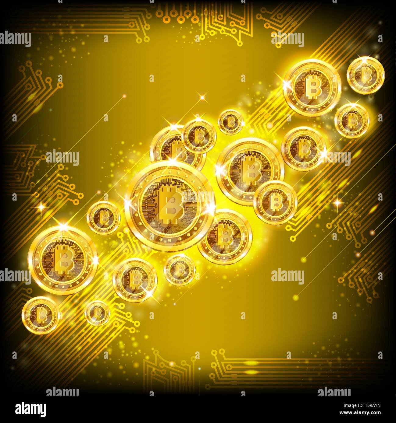 Bitcoin on shiny gold background Stock Vector Images - Alamy