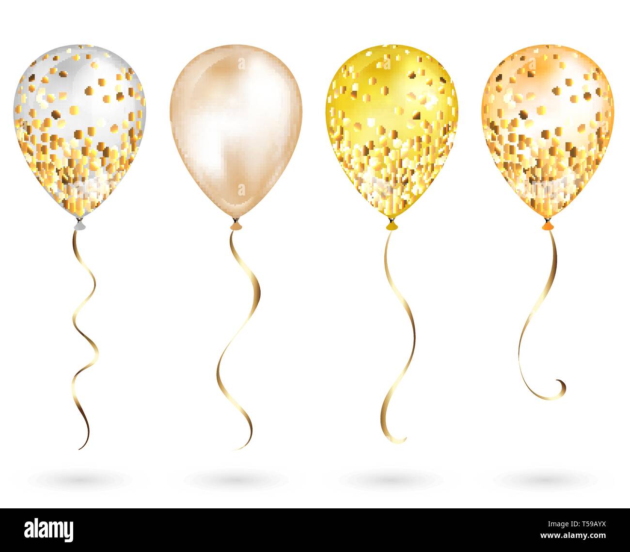 Set of 4 shiny gold realistic 3D helium balloons for your design ...