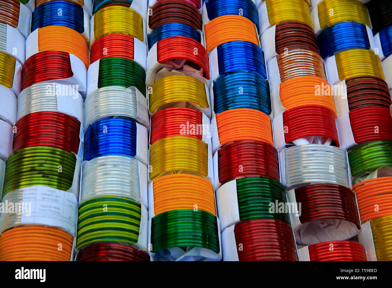 Cose-up view of bangles, the most popular ornament of the women of ...
