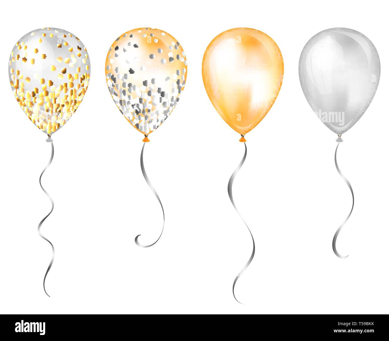 Set of 4 shiny gold realistic 3D helium balloons for your design ...