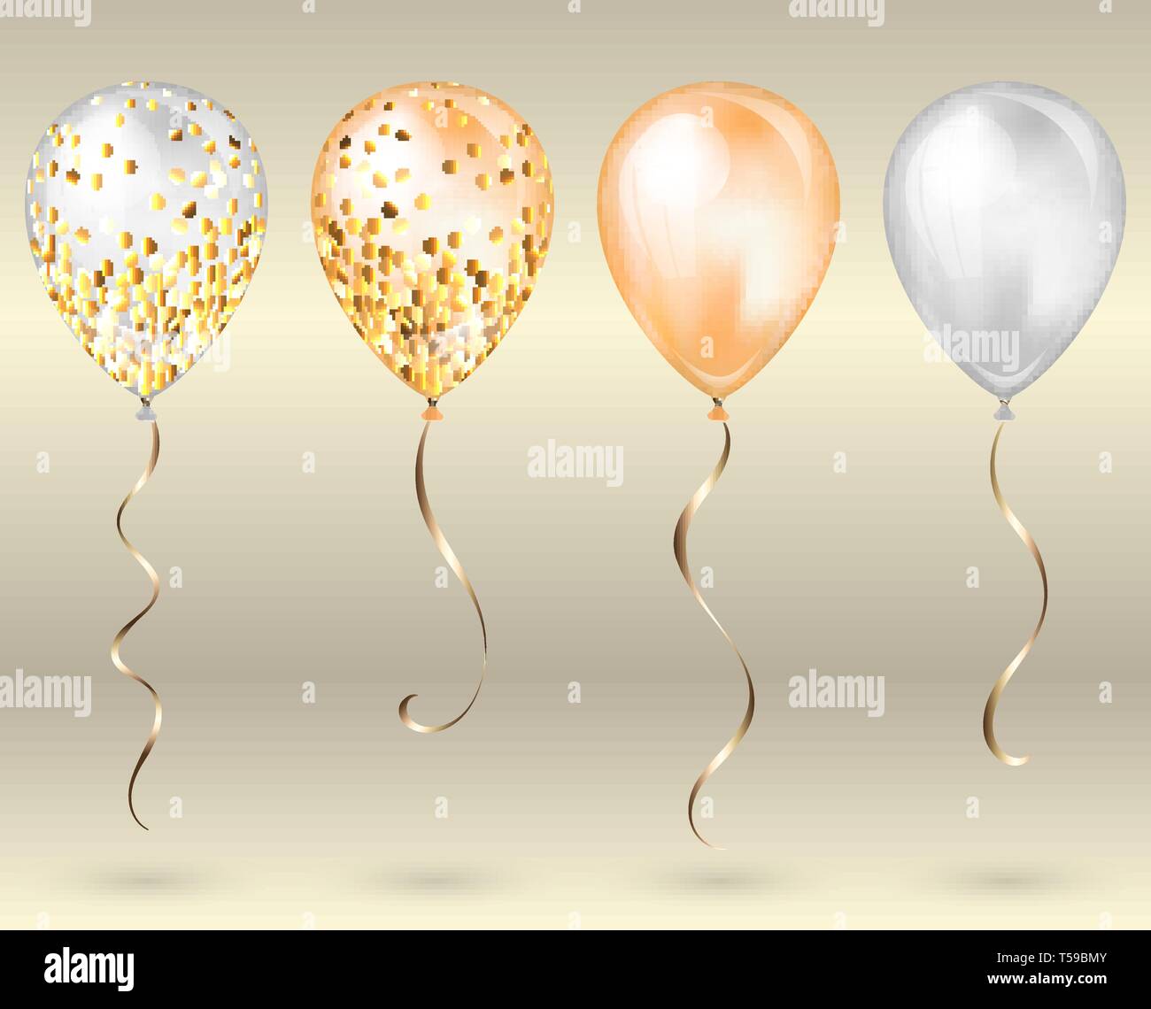Set of 4 shiny gold realistic 3D helium balloons for your design ...