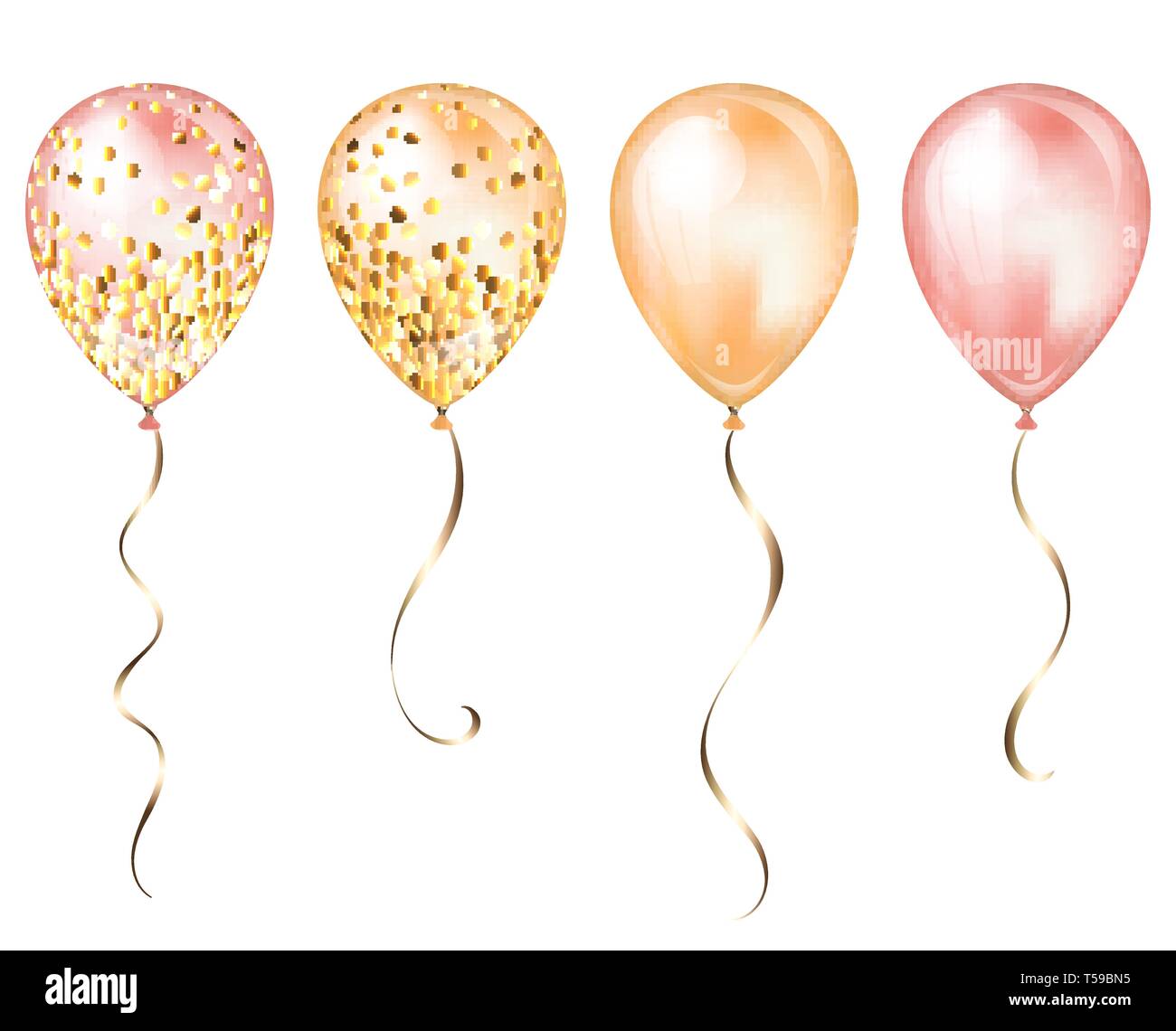 Set of 4 shiny gold and pink realistic 3D helium balloons for your ...