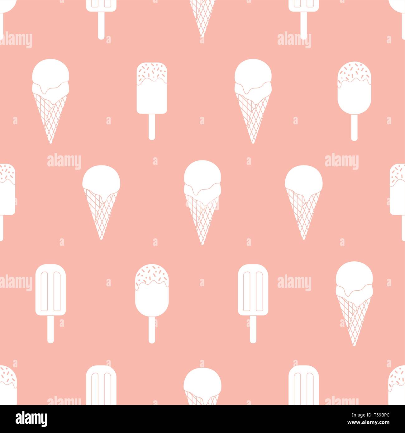 Vector Ice Cream Repeat Seamless Pattern White Ice Creams On Pink