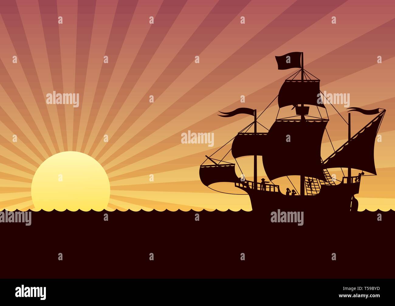 Ship Sailing Sunset Stock Vector Image & Art - Alamy