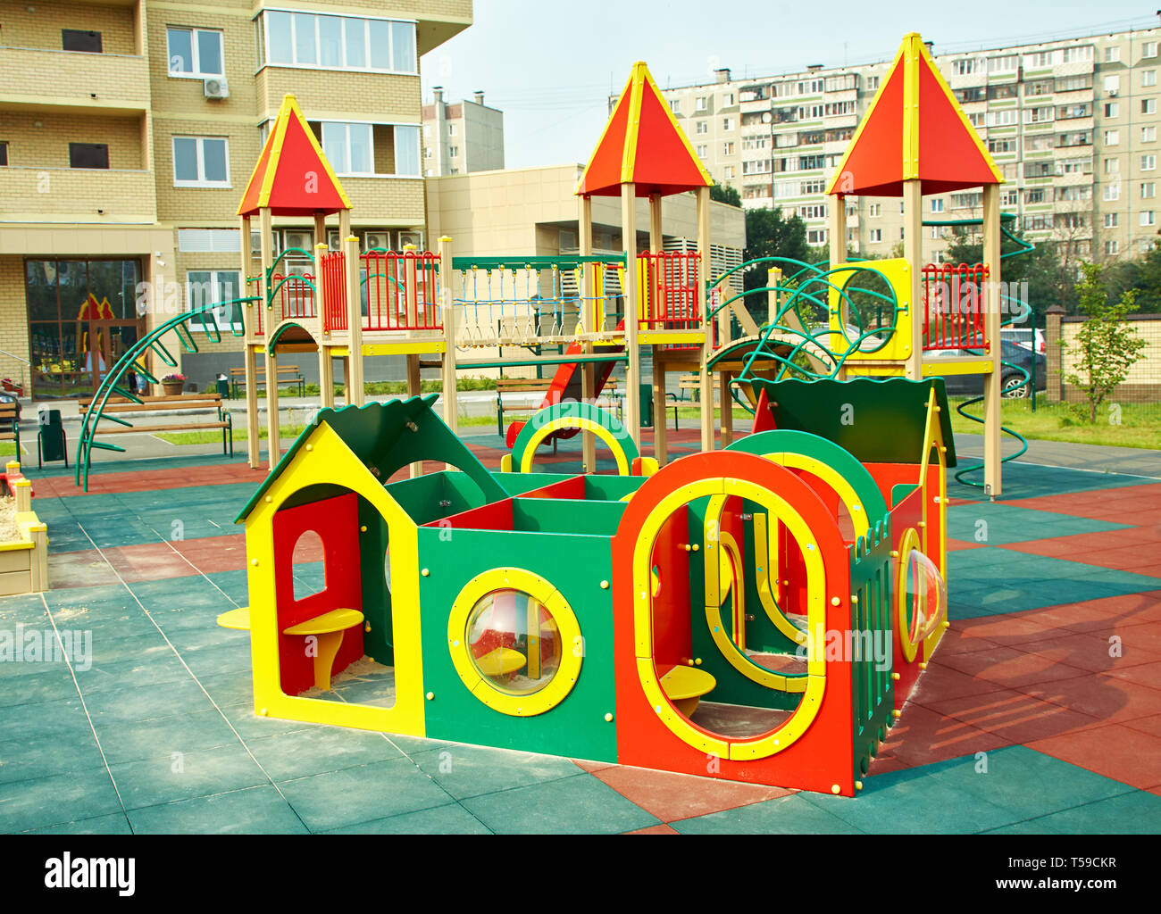 colorful playground for children with various elements to play Stock ...